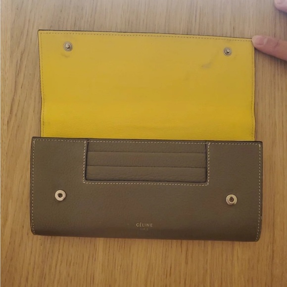 Celine | Bags | Celine Wallet In Grey Exterior And Yellow Interior ...